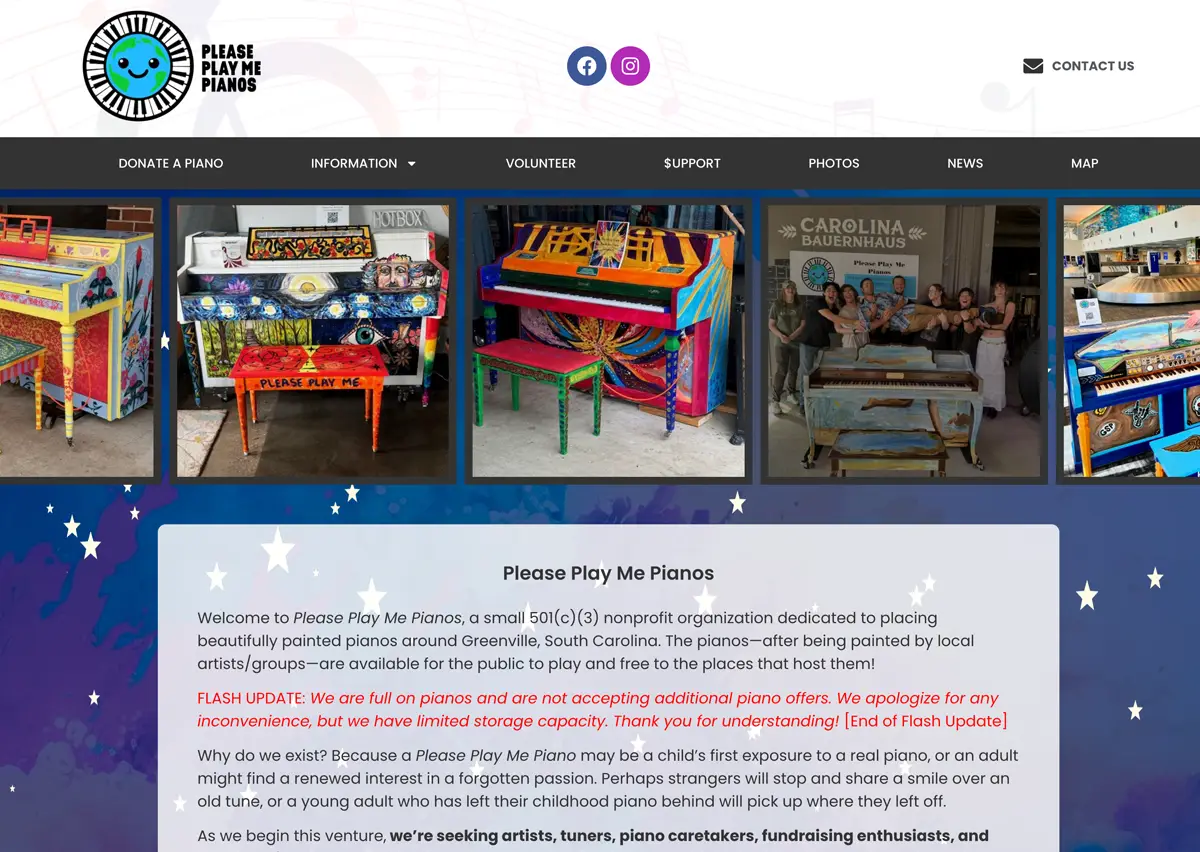 Please Play Me Pianos - Web Design Client